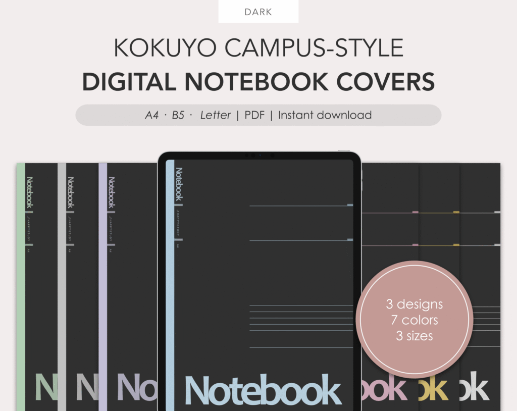 Kokuyo Campus-style digital notebook covers (dark) – HappyStudy